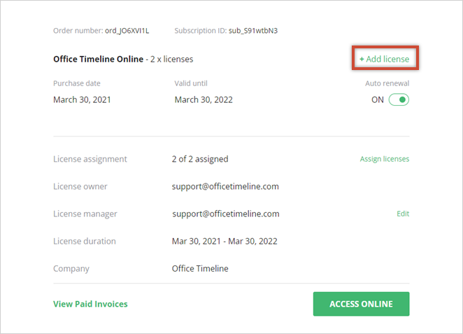 How to add more licenses to an existing subscription