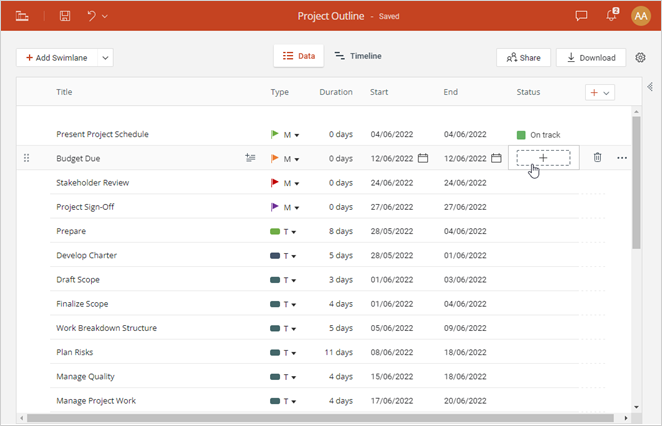 How to add and manage task and milestone statuses