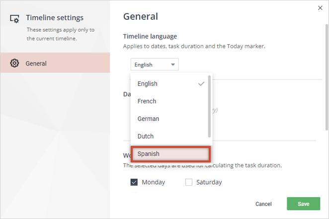 Change the language of your timeline