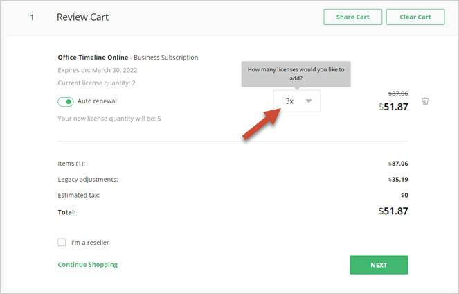 How to add more licenses to an existing subscription