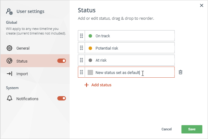 How to add and manage task and milestone statuses