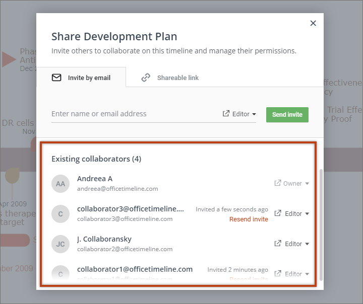 How to share and collaborate on a timeline