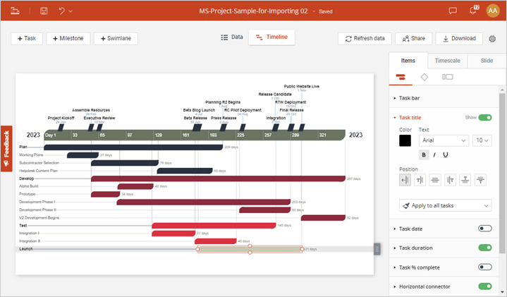 Import your MS Project plan into Office Timeline Online