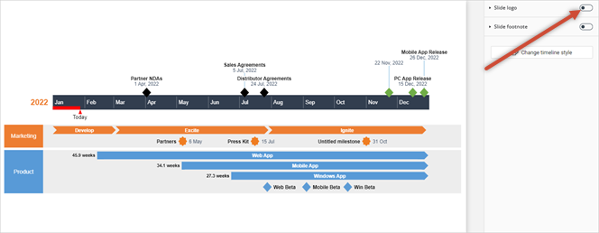How to add, adjust or hide slide logo, title and footnote