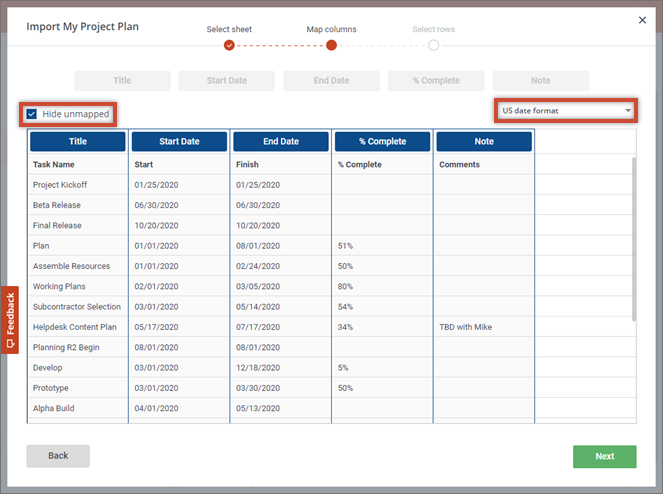 Import your Smartsheet data into Office Timeline Online