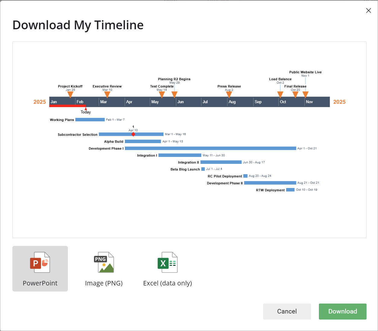 Export your timeline as a PowerPoint presentation