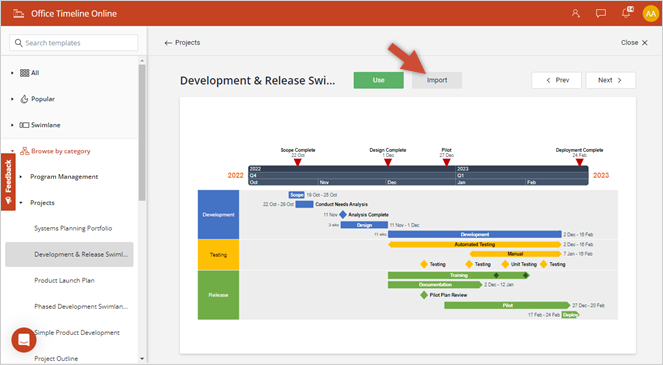 Import MS Project data as a Swimlane