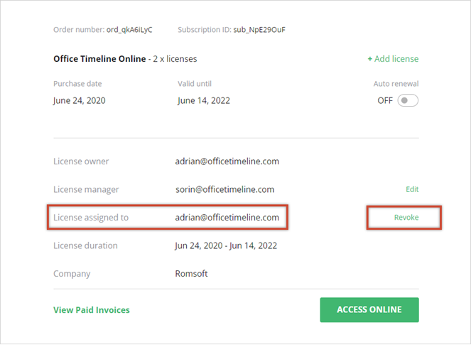 How to revoke your Office Timeline Online license