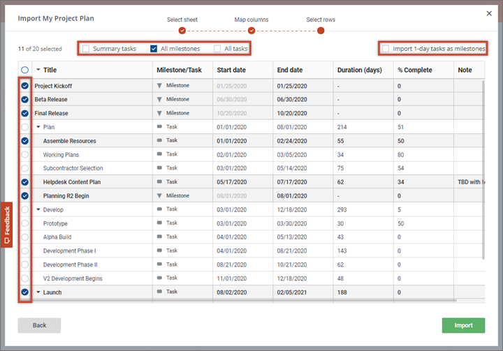 Import your Smartsheet data into Office Timeline Online