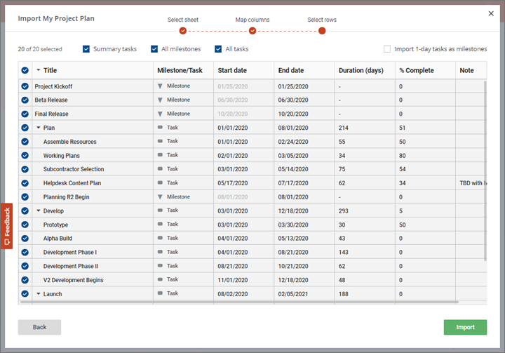 Import your Smartsheet data into Office Timeline Online