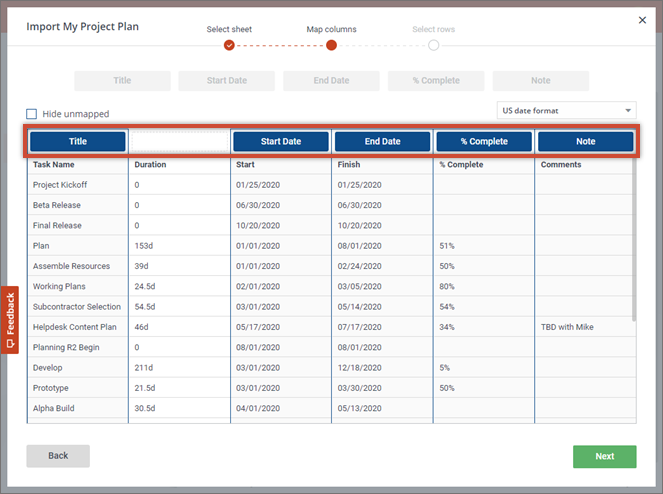 Import your Smartsheet data into Office Timeline Online
