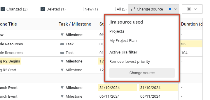 Refresh data imported from Jira